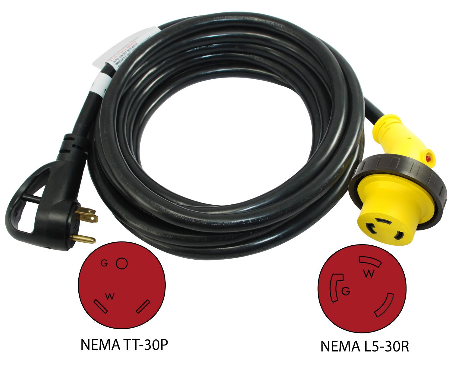Conntek 15350-LA Series NEMA TT-30P to L5-30R 45° Angled RV Cords Conntek 15350-LA Series NEMA TT-30P to L5-30R 45° Angled RV Cords